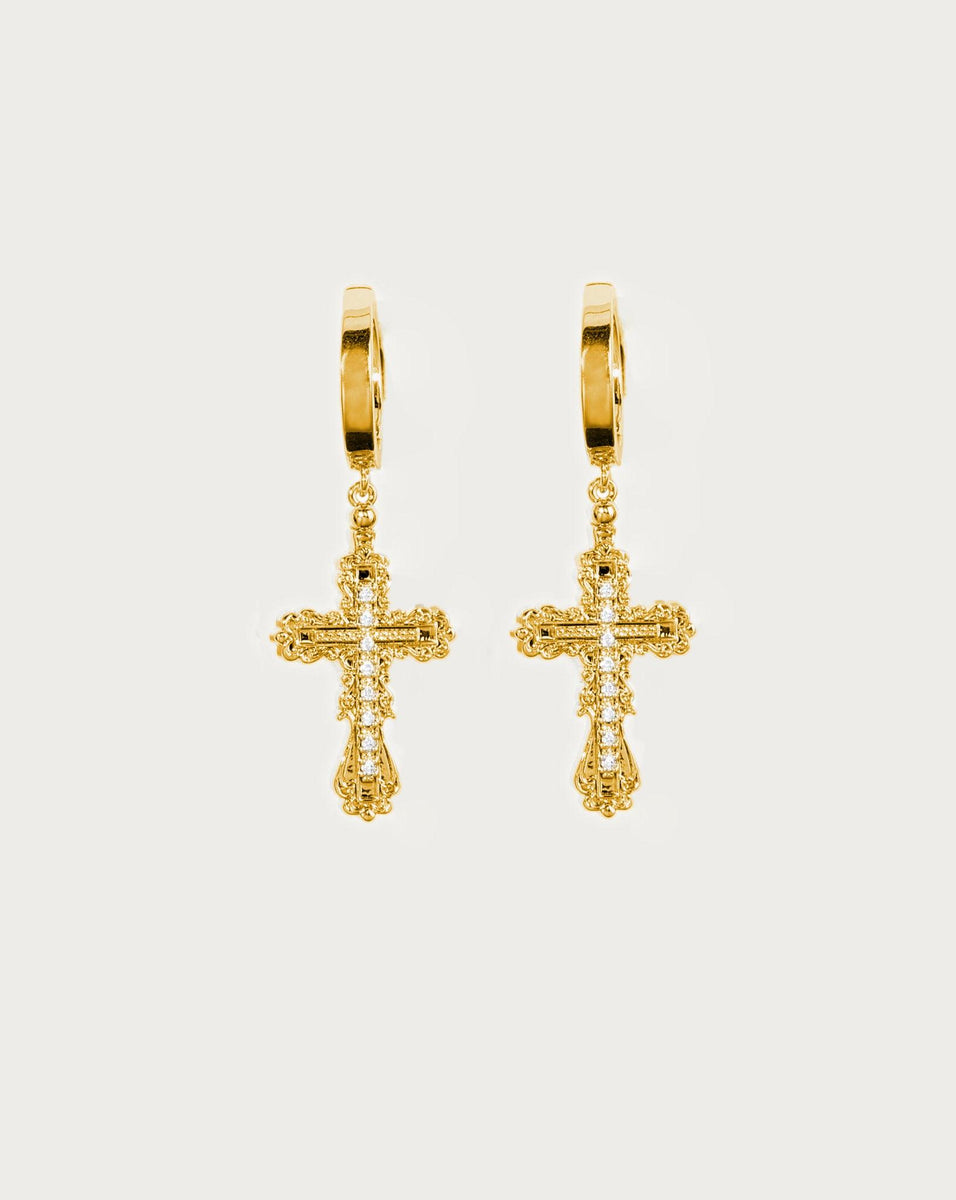Everette Cross Earrings in Gold | en route jewelry